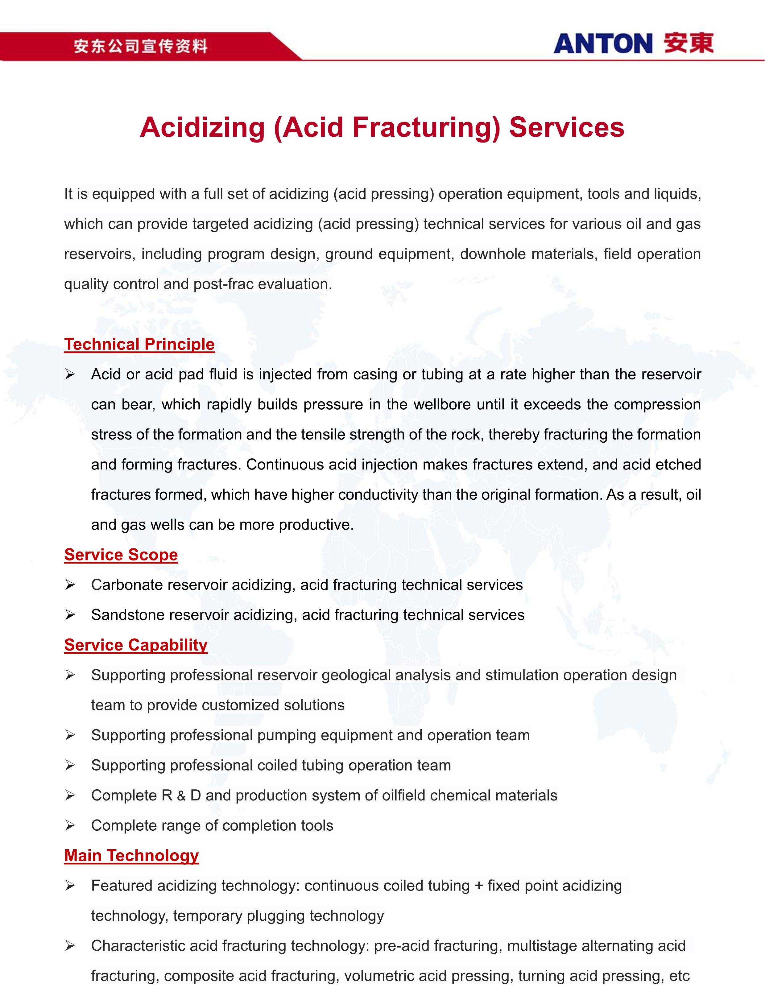 Acidizing (Acid Fracturing) Services
